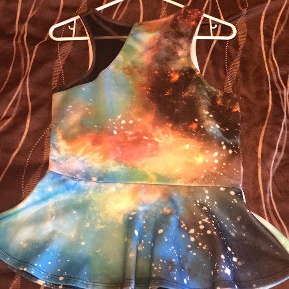 Tops | Galaxy Peplum With One Sheer Sleeve | Poshmark
